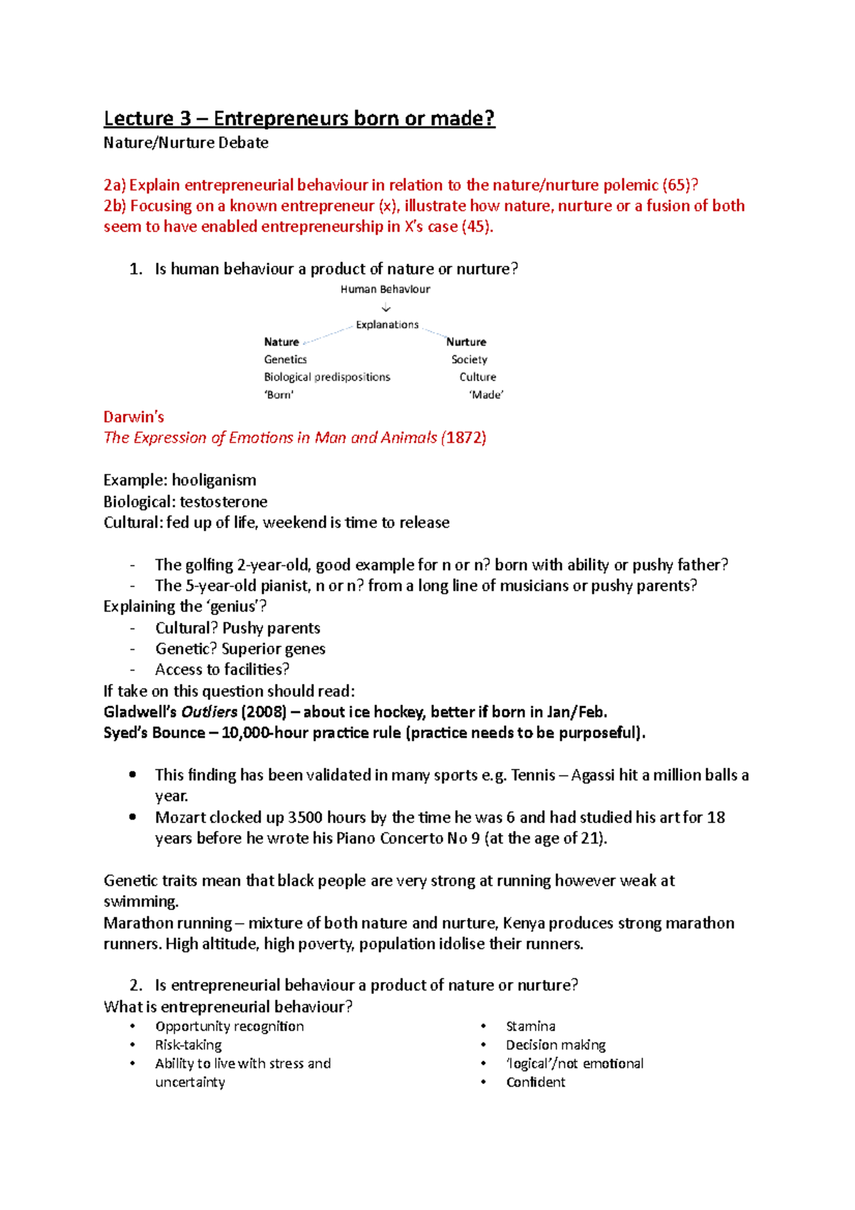 Lecture 3 Notes – Entrepreneurs born or made? - Lecture 3 ...