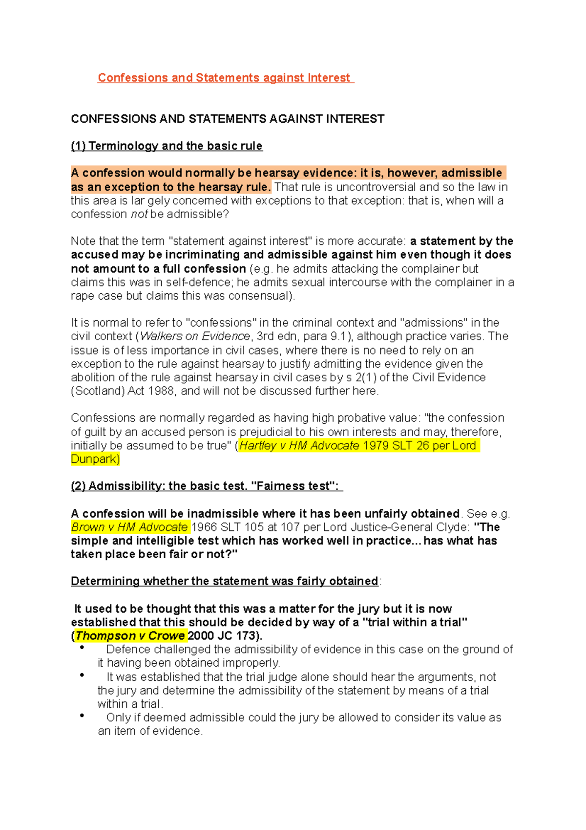 Confessions And Statements Against Interest Confessions And