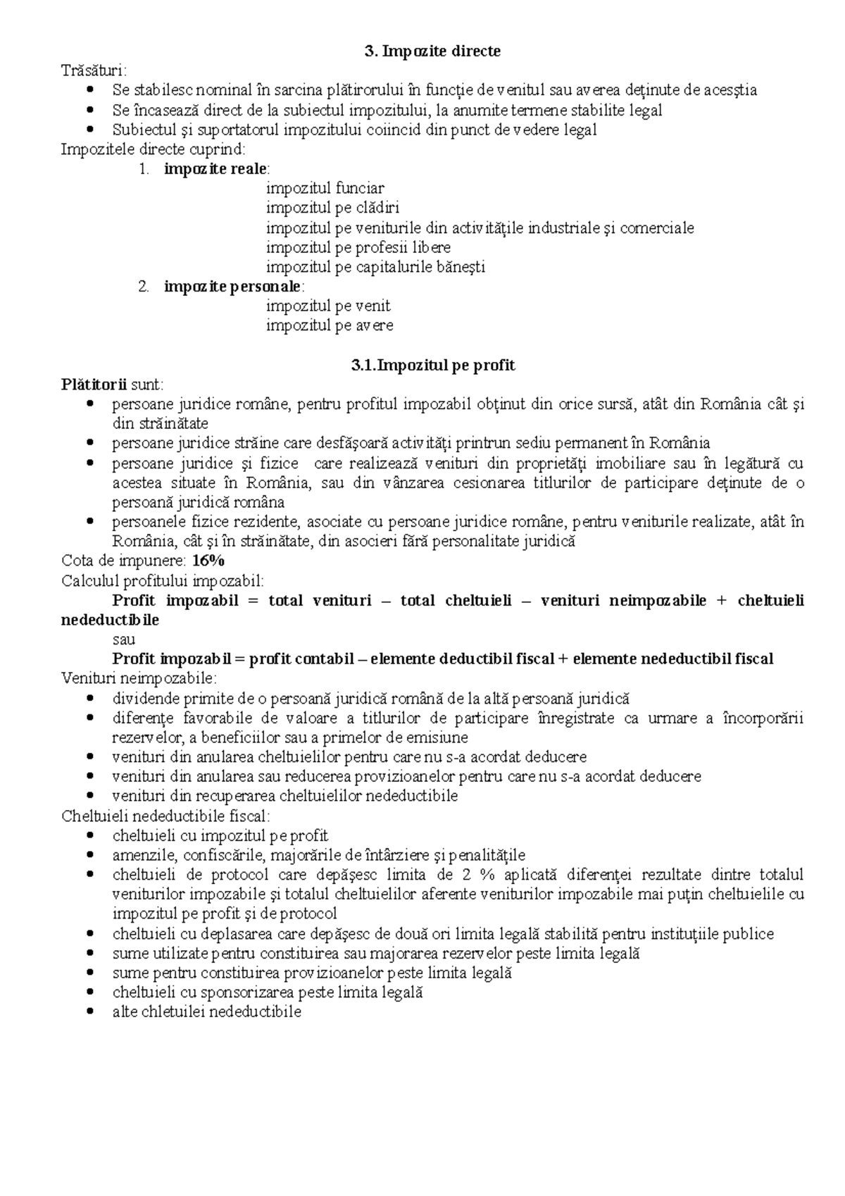 Impdirecte (1)profit - Lecture notes 1 - 3. Impozite directe Trăsături ...