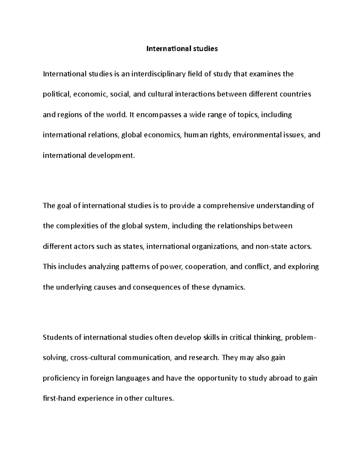 International studies - International studies International studies is ...