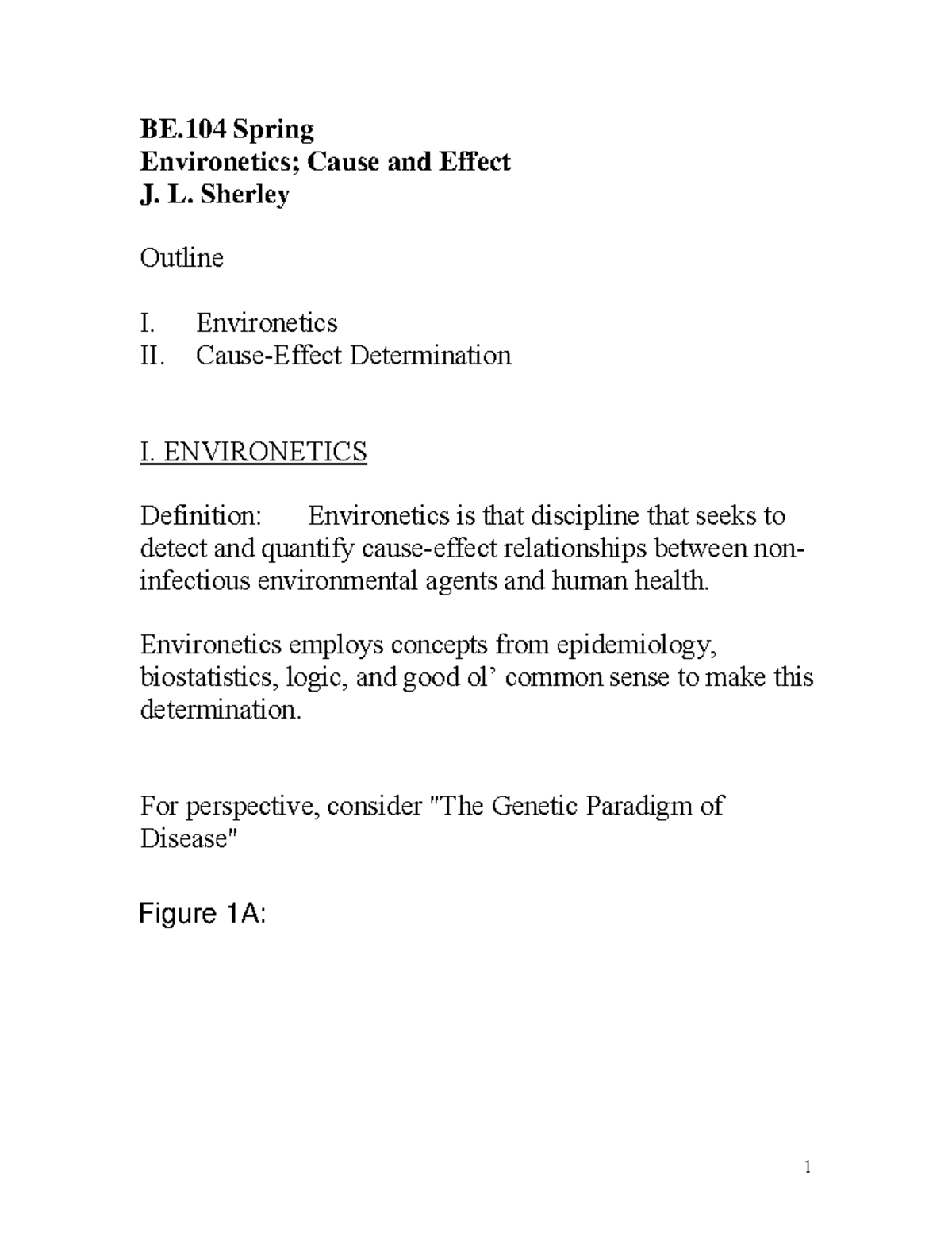 Lecture notes, lecture 10 - BE Spring Cause and Effect J. L. Sherley ...