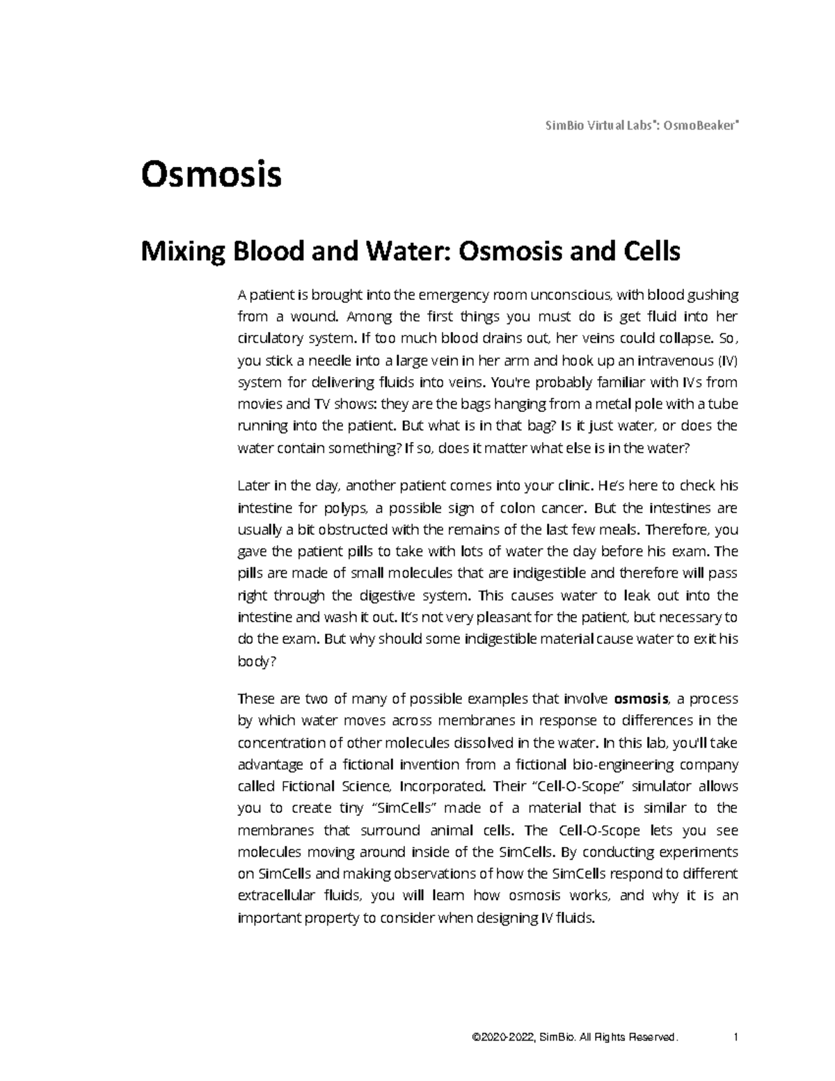 Osmosis Assignment BIO1140 - SimBio Virtual Labs®: OsmoBeaker® Osmosis ...