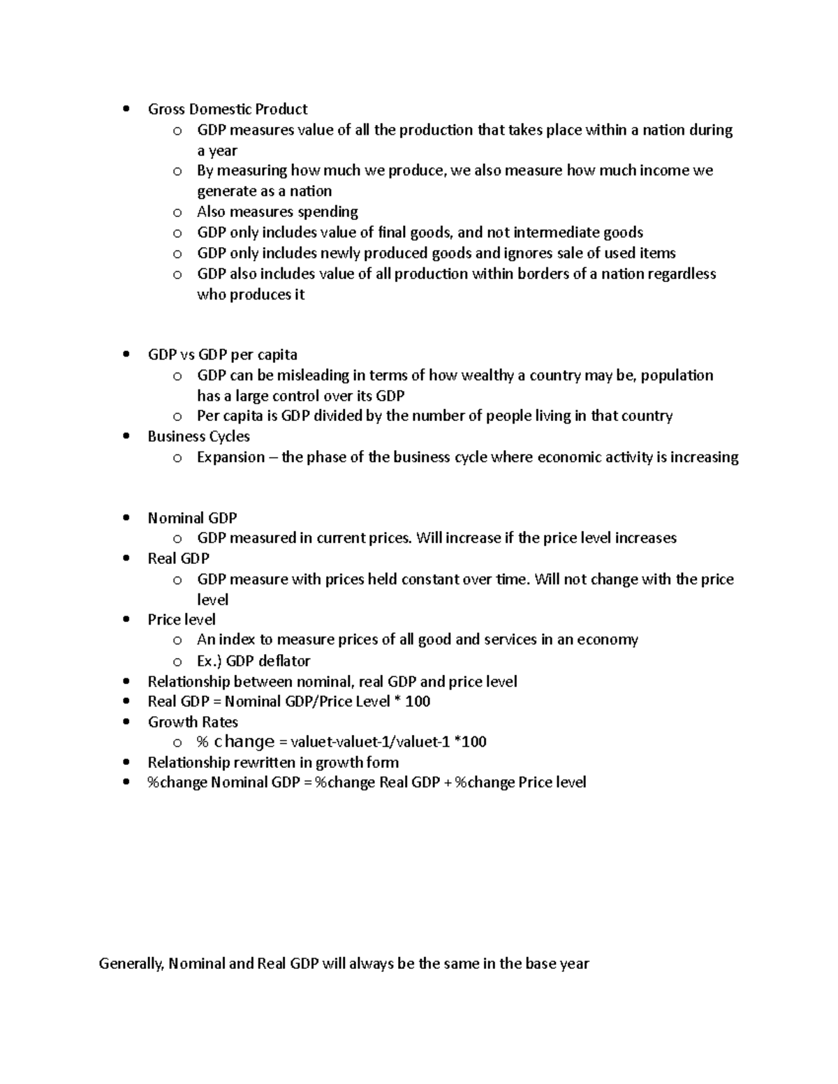 Macro Notes 1 - Gross Domestic Product o GDP measures value of all the ...