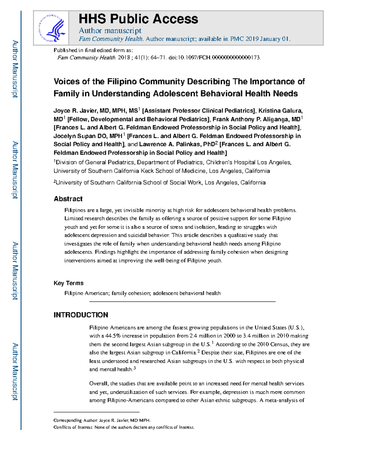Nihms 901886 - article - Voices of the Filipino Community Describing ...