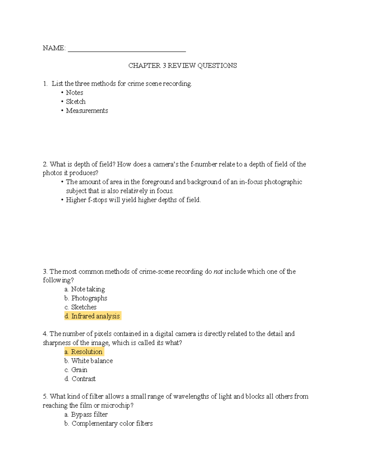 Forensic 3 - Prof. Trinh, chapter guide. - NAME ...