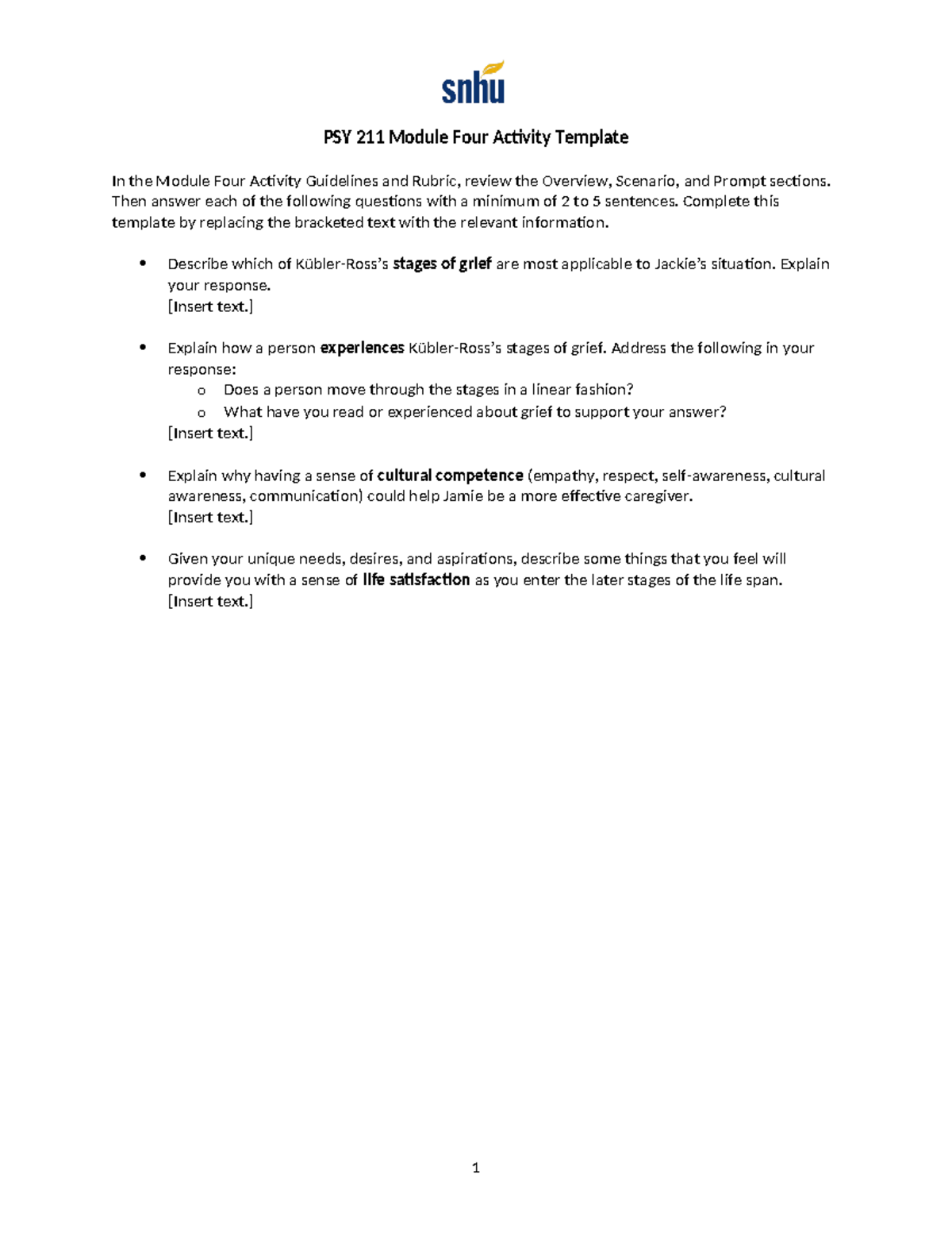 PSY 211 Module Four Activity Template - Then answer each of the ...