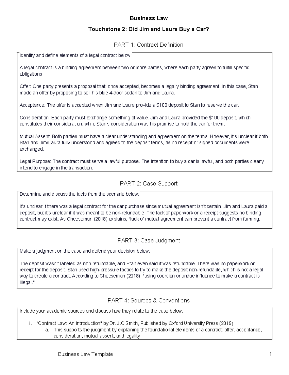 Business Law Unit 2 Touchstone 2 - Business Law Touchstone 2: Did Jim ...