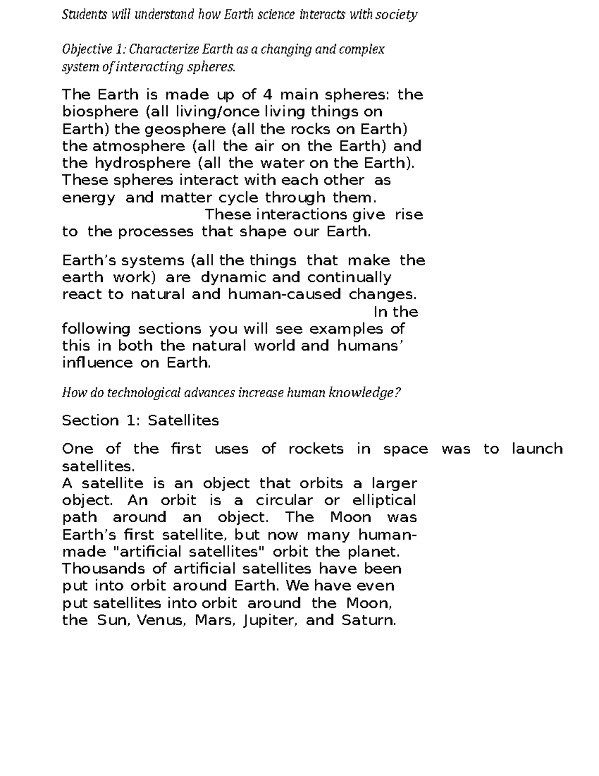 Students will understand how Earth science interacts with society - The ...