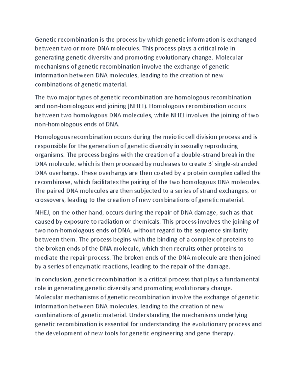 Molecular Mechanisms of Genetic Recombination - Genetic recombination ...