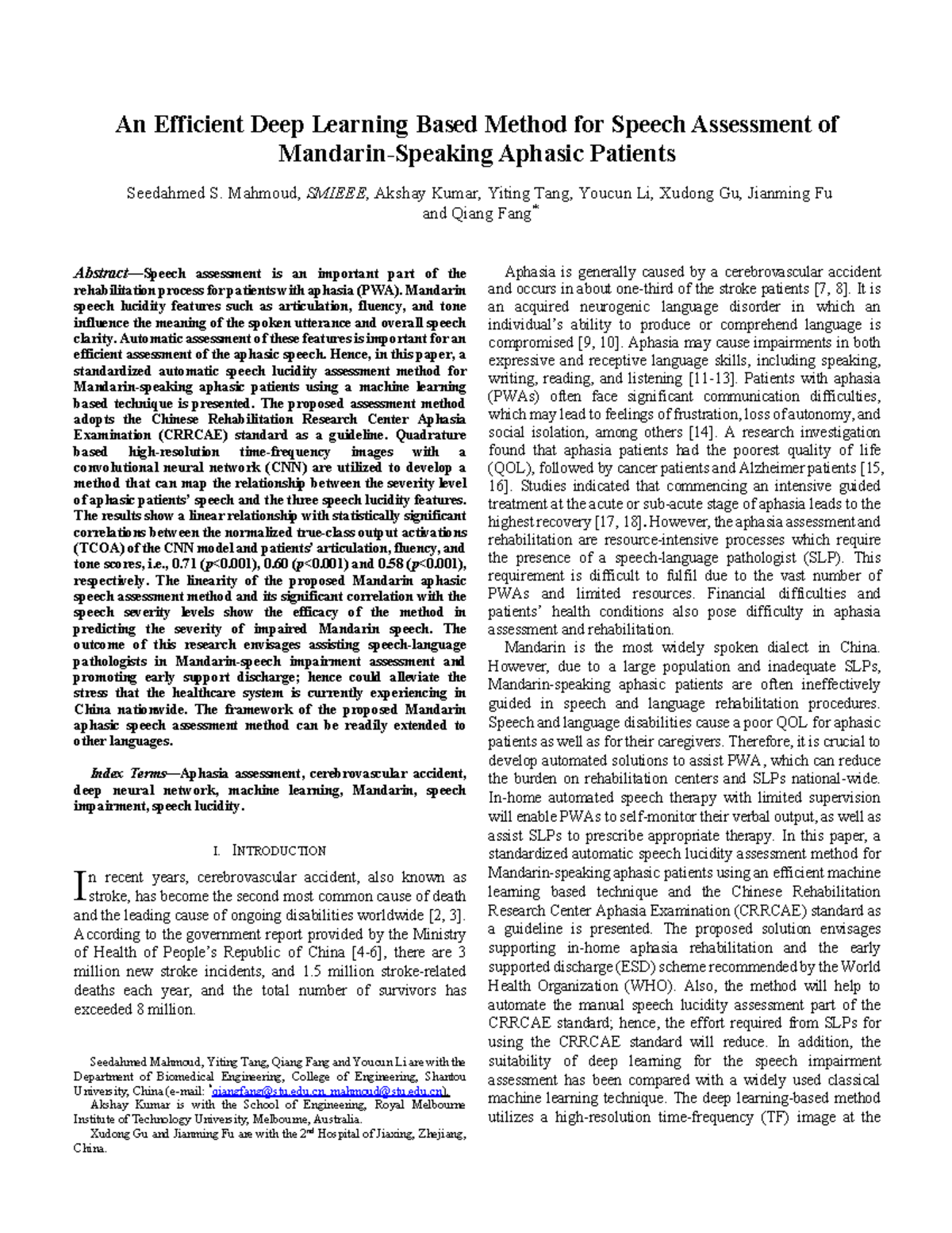 Aphasia for Mandarin Patients Special Issue IEEE JBHI Minor Revision ...