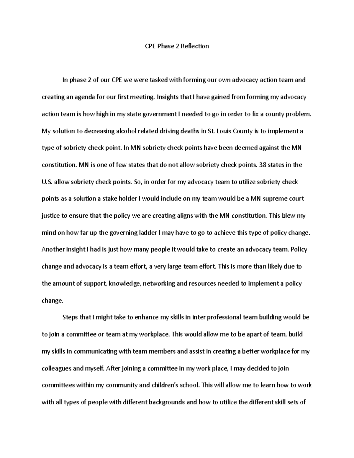 D025 CPE Phase 2 - CPE - CPE Phase 2 Reflection In phase 2 of our CPE ...