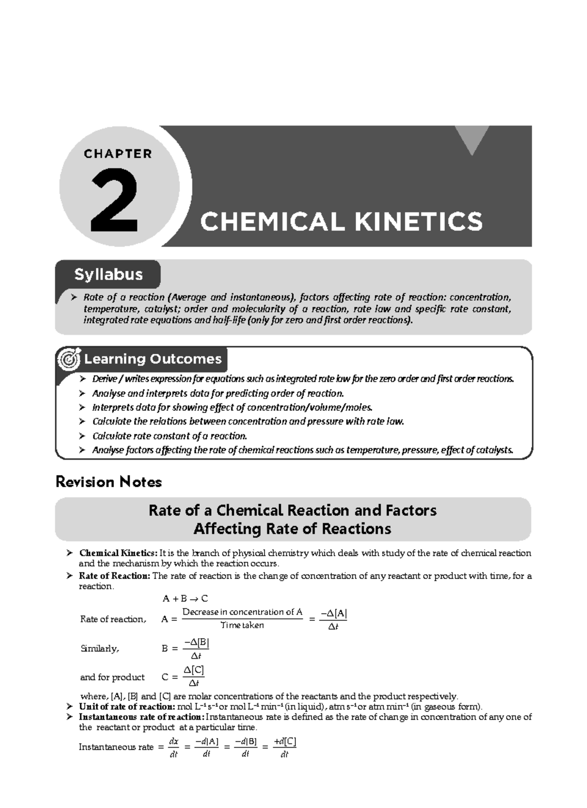2. Chemical Kinetics - Syllabus ####### Learning Outcomes Revision ...