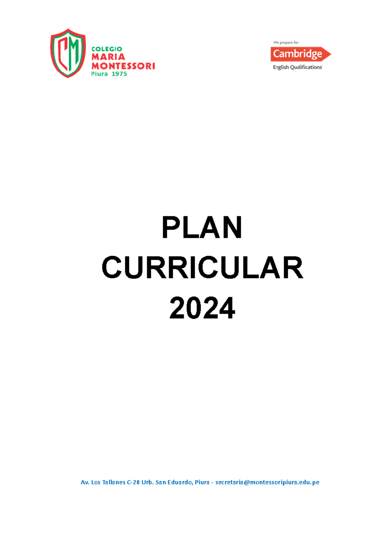 Plan-Curricular-2024 - PLAN CURRICULAR 2024 Av. Los Tallanes C-20 Urb. San Eduardo, Piura ...