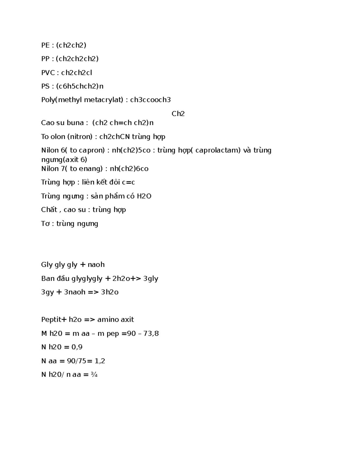 PE - fdsc - PE : (ch2ch2) PP : (ch2ch2ch2) PVC : ch2ch2cl PS ...