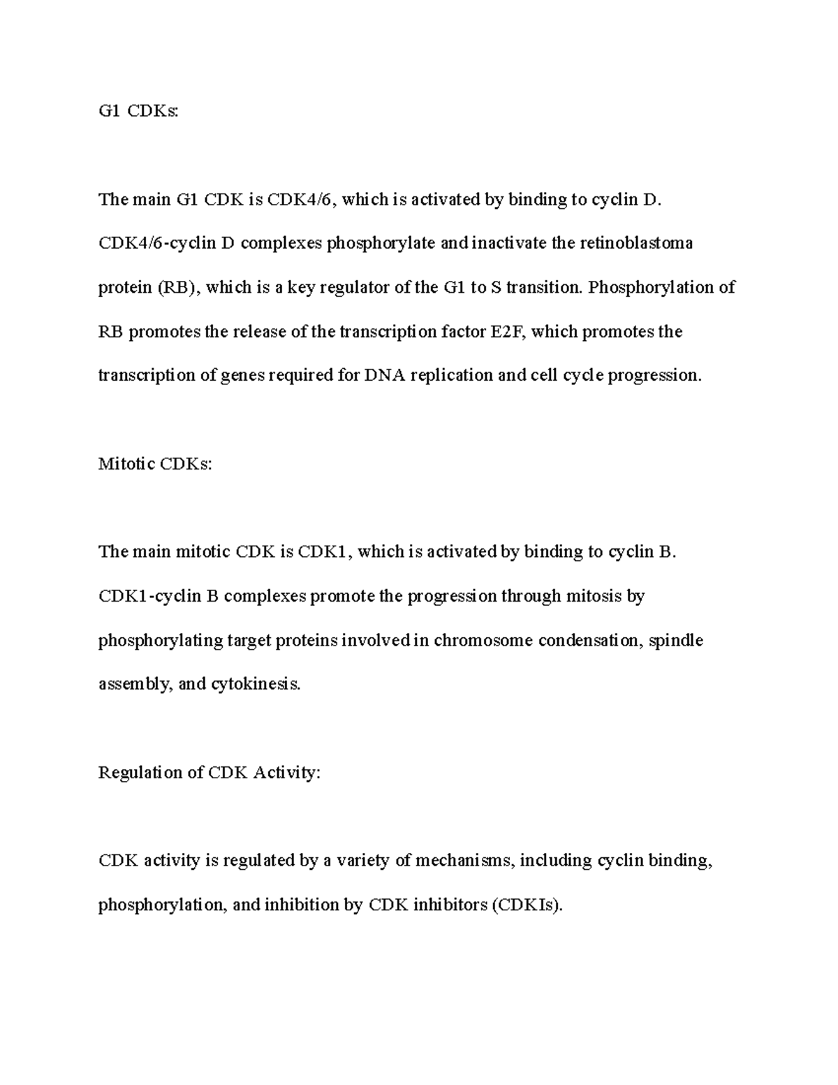 CDK Notes 2 - Google Docs - G1 CDKs: The main G1 CDK is CDK4/6, which ...