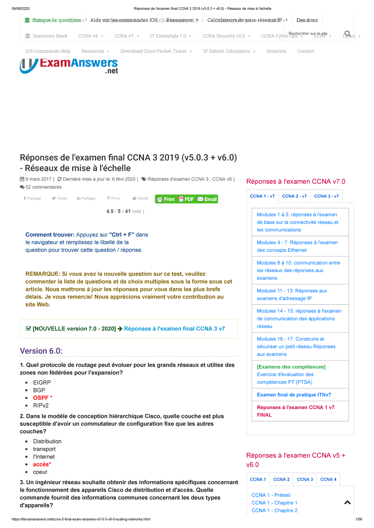 Reponses de l examen final CCNA 3 2019 v5 0 3 v6 0 Reseaux de mise a l echelle pdf - Partager ...
