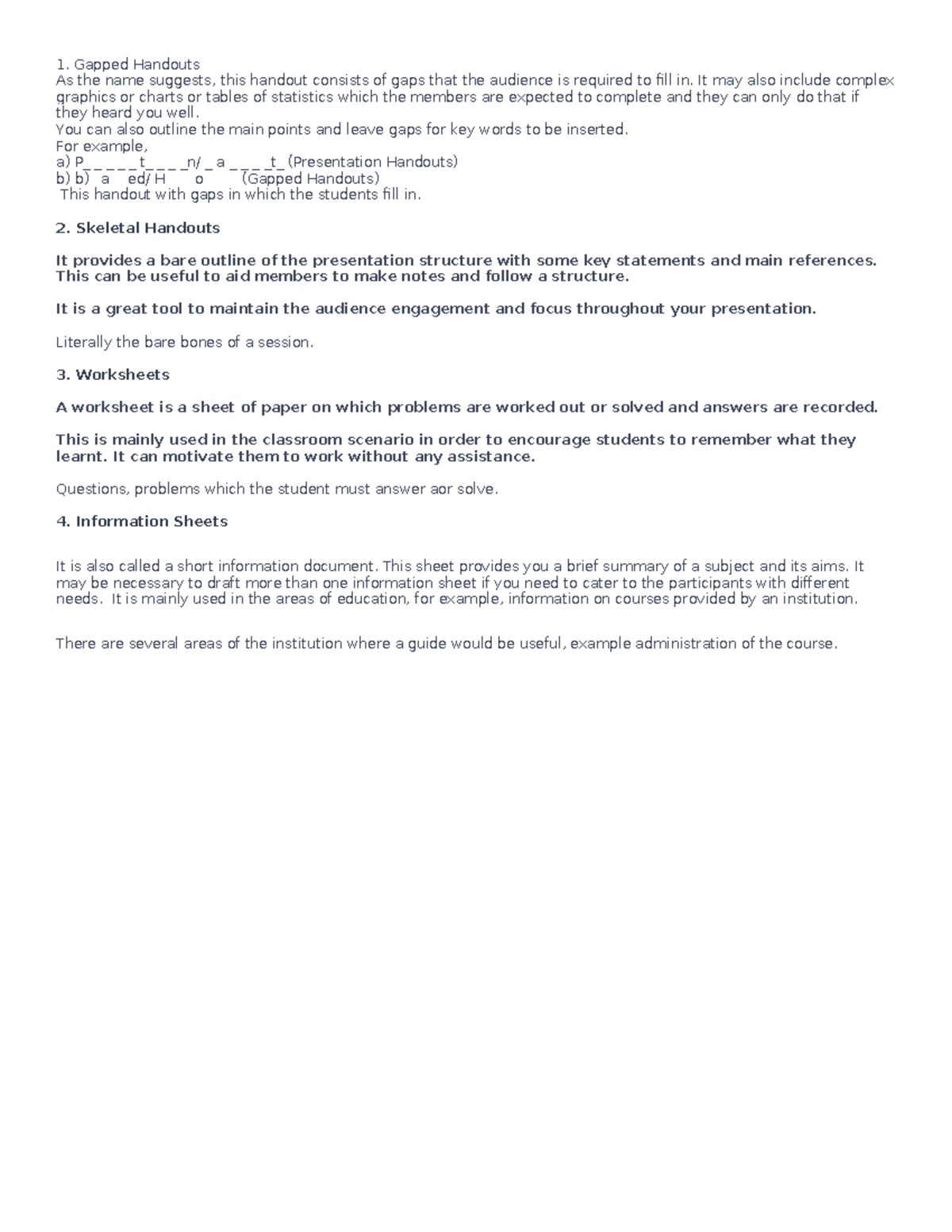 Gapped Handouts - Gapped Handouts As the name suggests, this handout ...