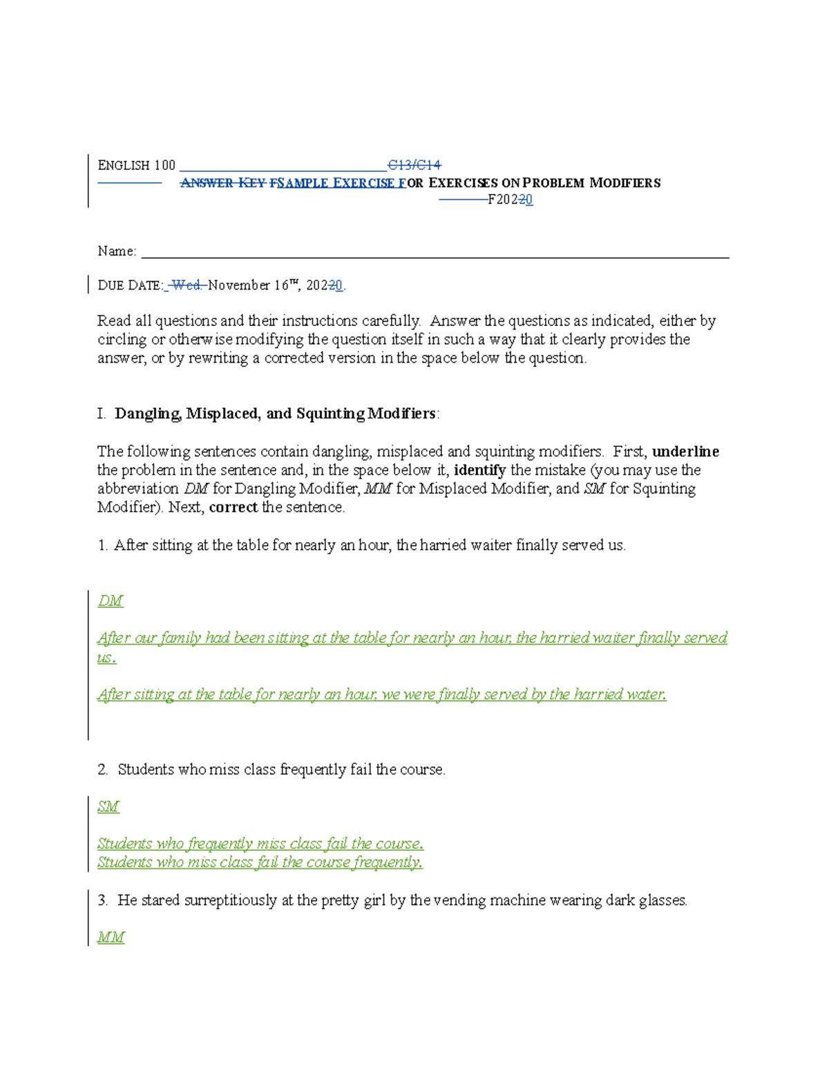 100 Sample Exercise 4 Problem Modifiers W2023 - ENGLISH 100 C13/C ...