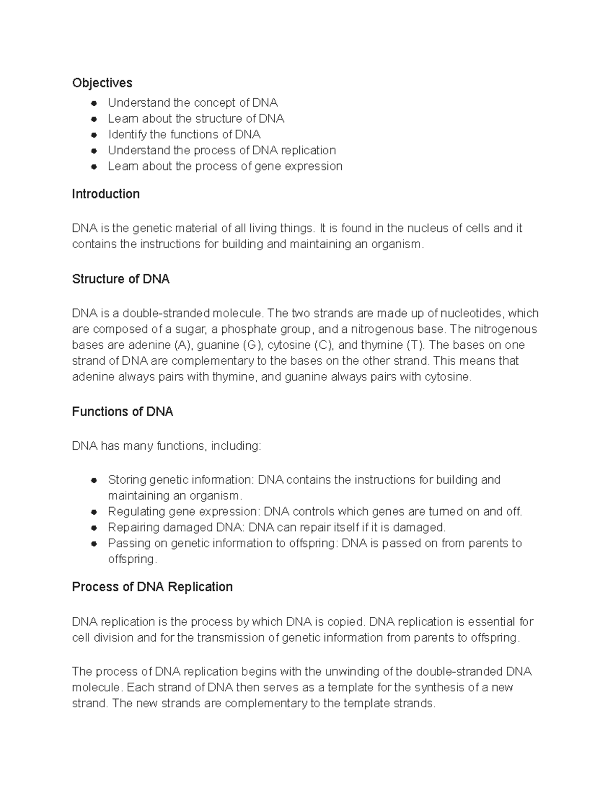 Lecture 13 DNA and Heredity - Objectives Understand the concept of DNA ...
