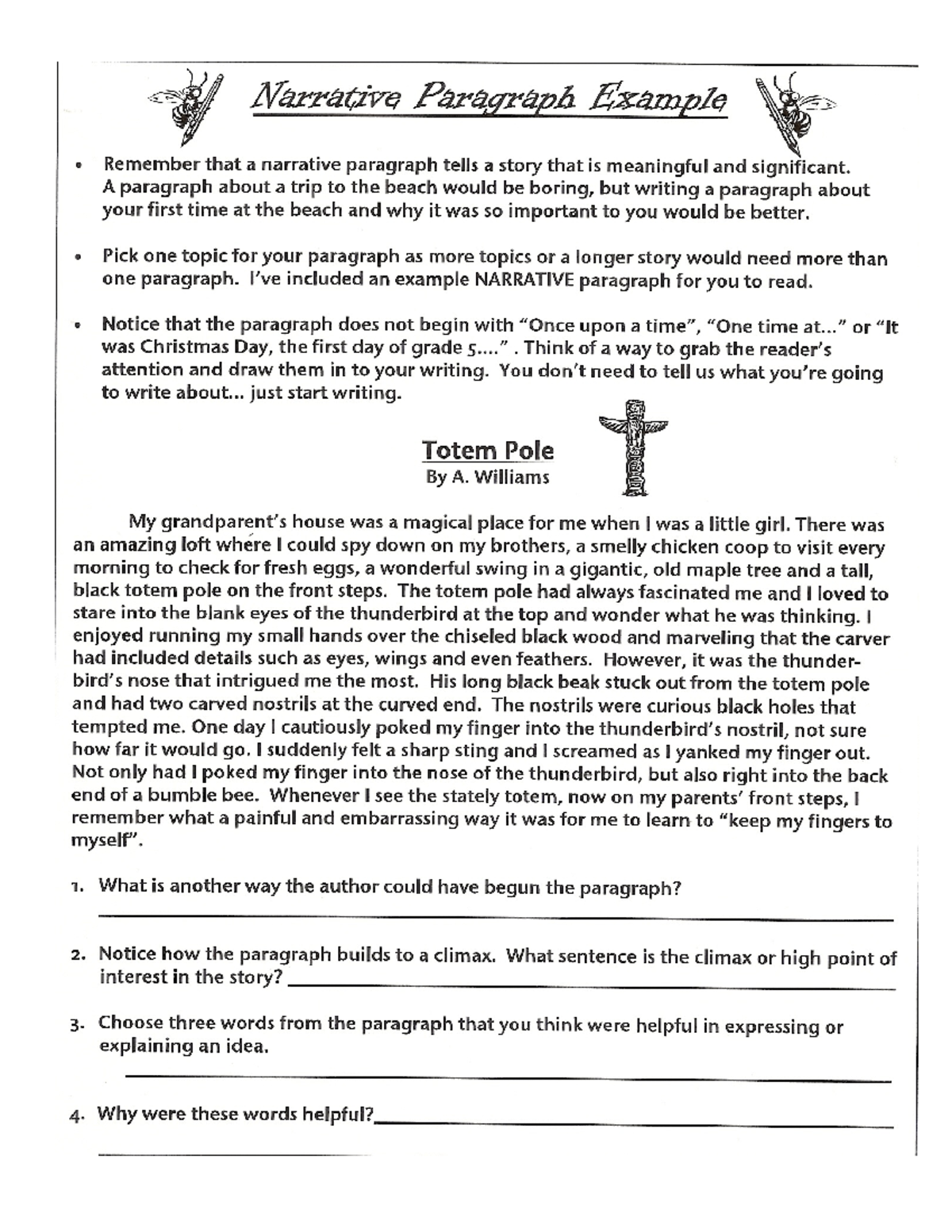 Narrative paragraph examples and brainstorming - Narrative Paragraph ...