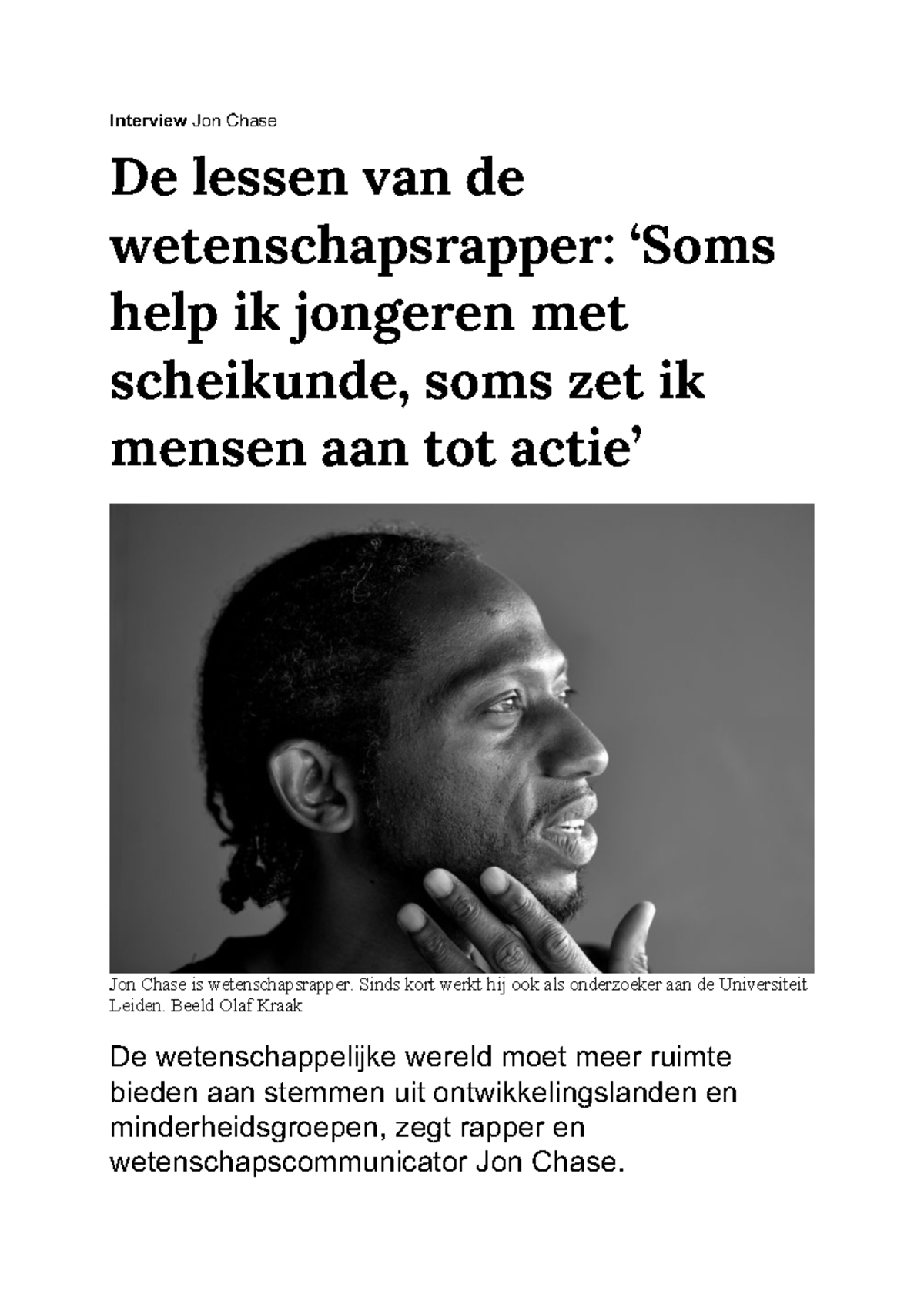 Voorbeeldtekst 1 - Interview Jon Chase De lessen van de ...