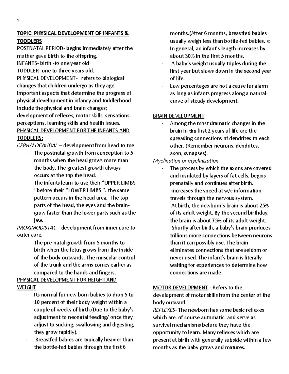 Infant- Toddlers - ,,, - TOPIC: PHYSICAL DEVELOPMENT OF INFANTS ...