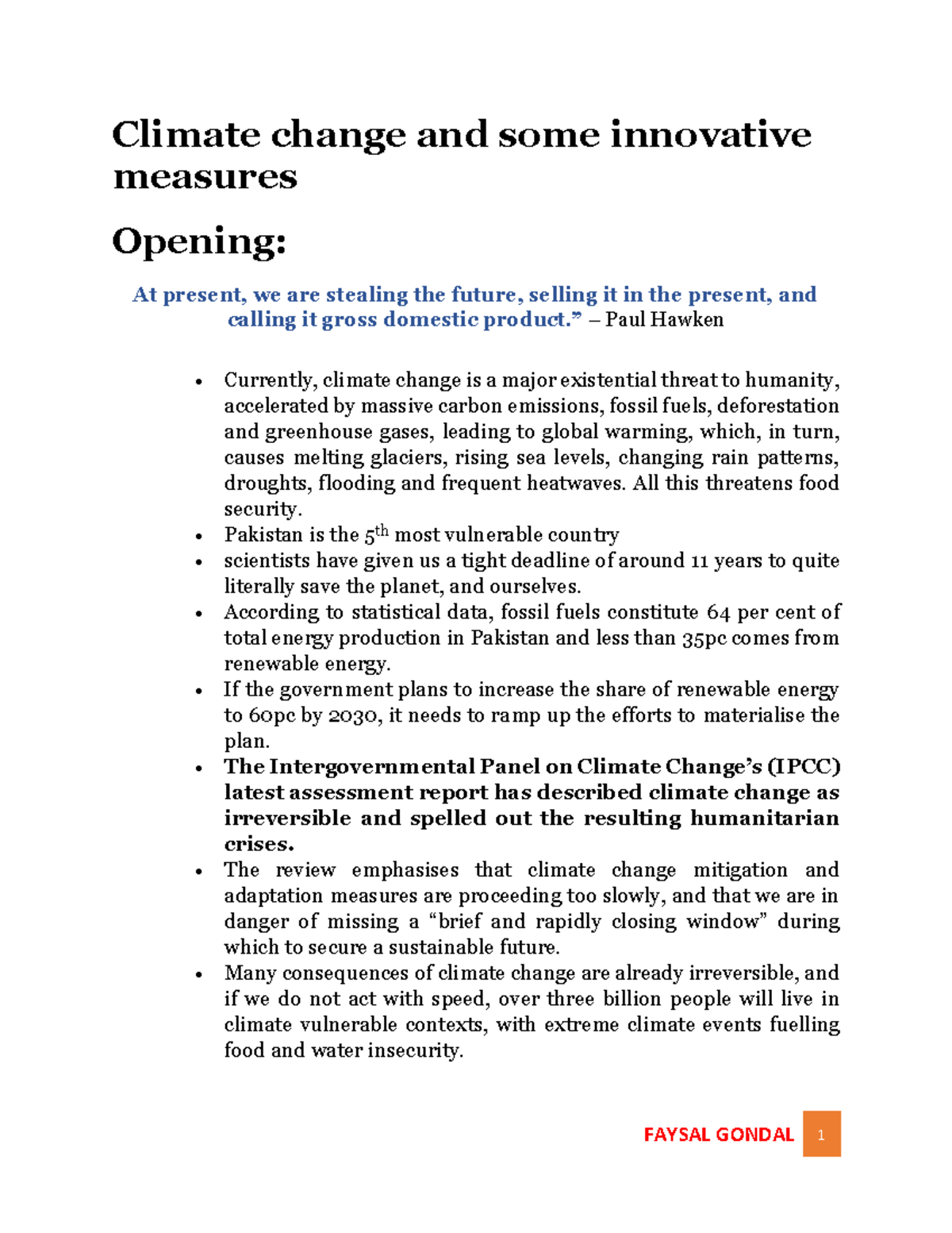 Climate Change And Some Innovative Measures Climate Change And Some