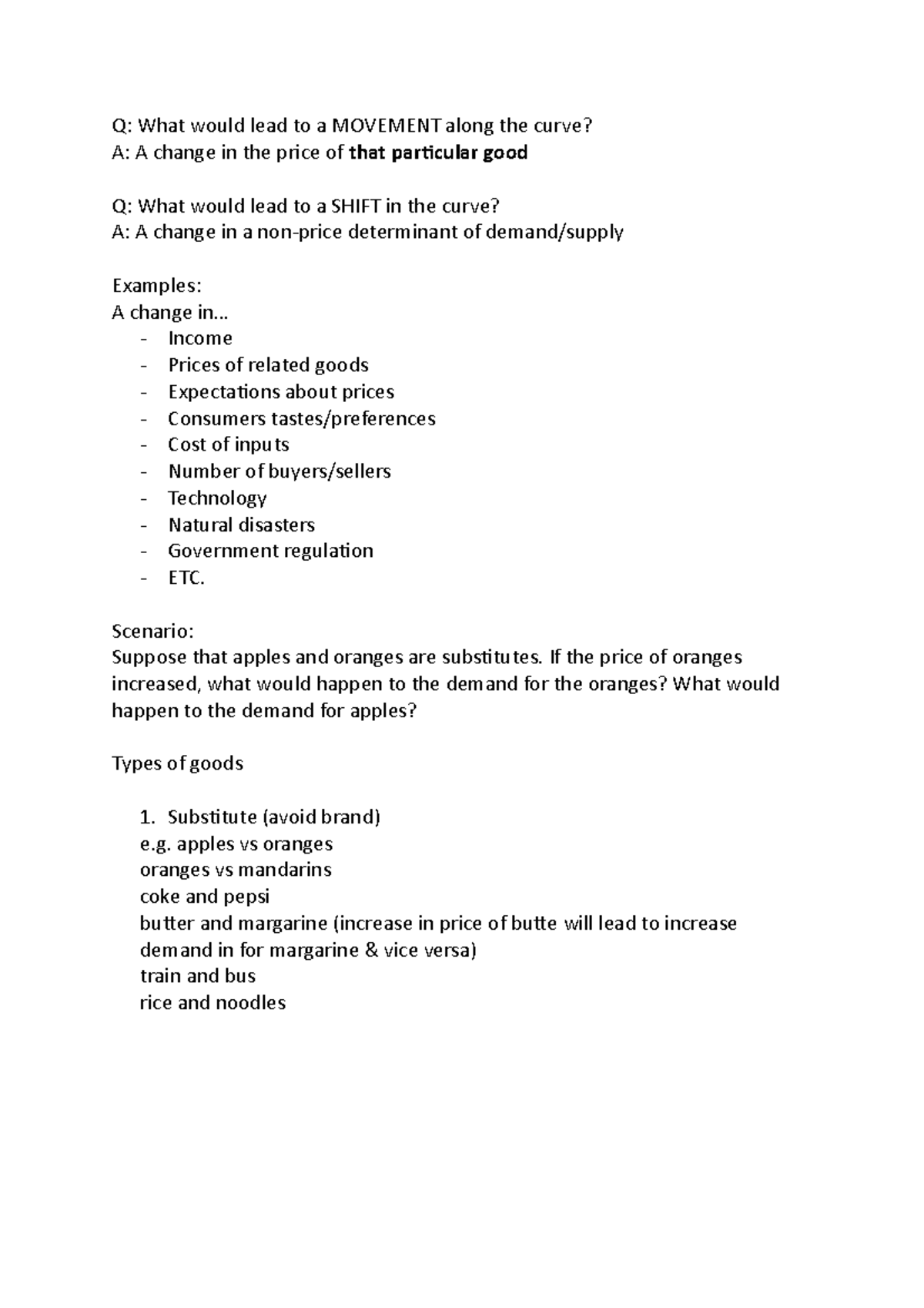 Week 2 Tut Summary For Tutorial 2 Q What Would Lead To A Movement Along The Curve A A