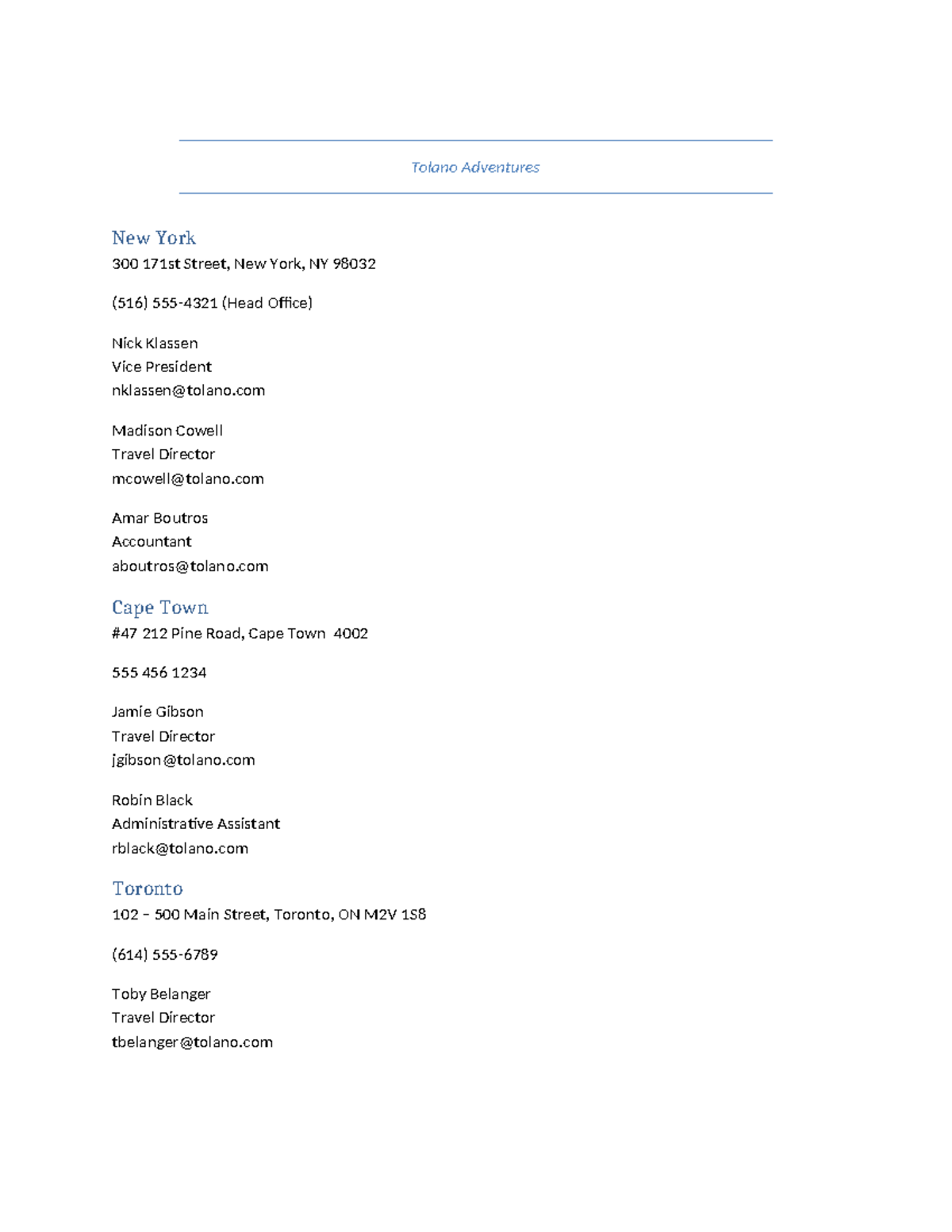 My TA Employee List - Practice - Tolano Adventures New York 300 171st ...