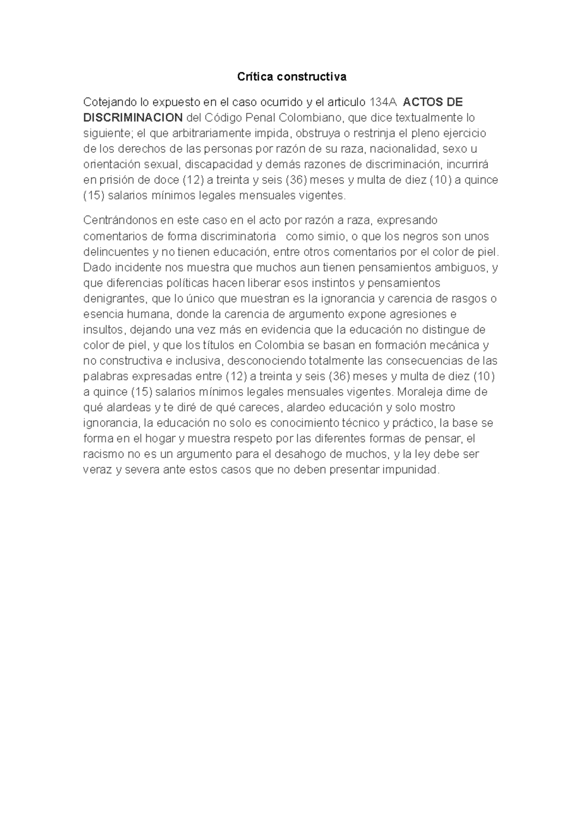 Crítica constructiva - corto y conciso - Crítica constructiva Cotejando ...