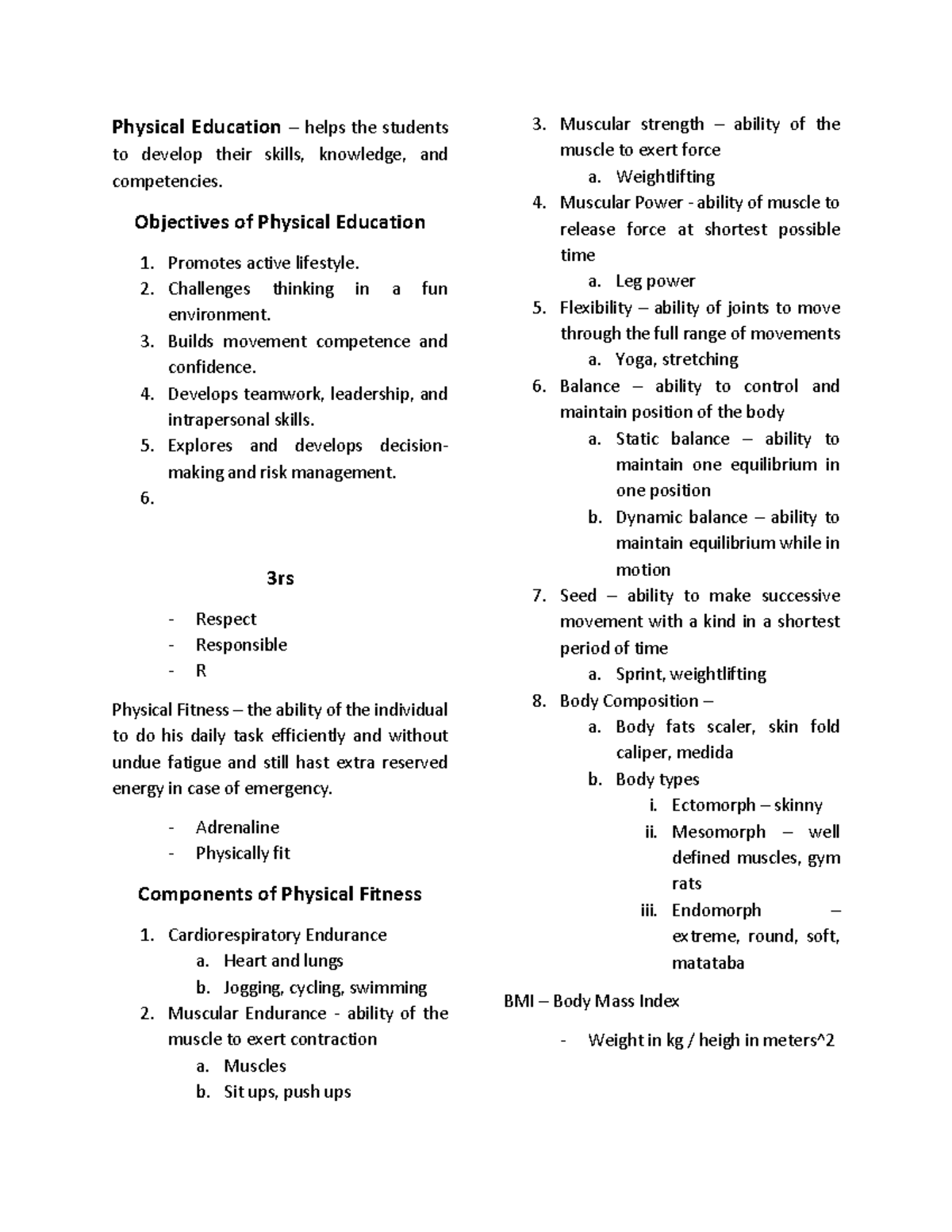 PE - Reviewer - Physical Education – helps the students to develop ...