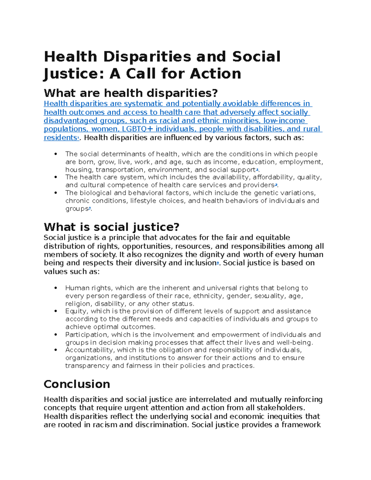 Health Disparities and Social Justice - Health disparities are ...