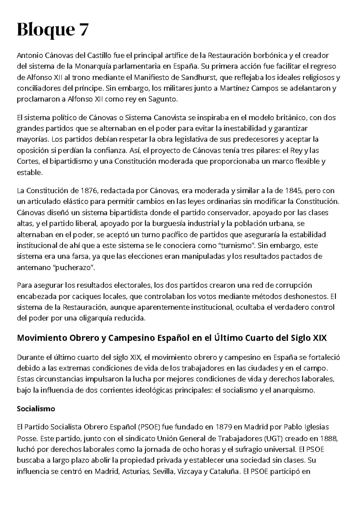 Bloque 7 - Bloque 7 Antonio Cánovas del Castillo fue el principal artífice de la Restauración ...