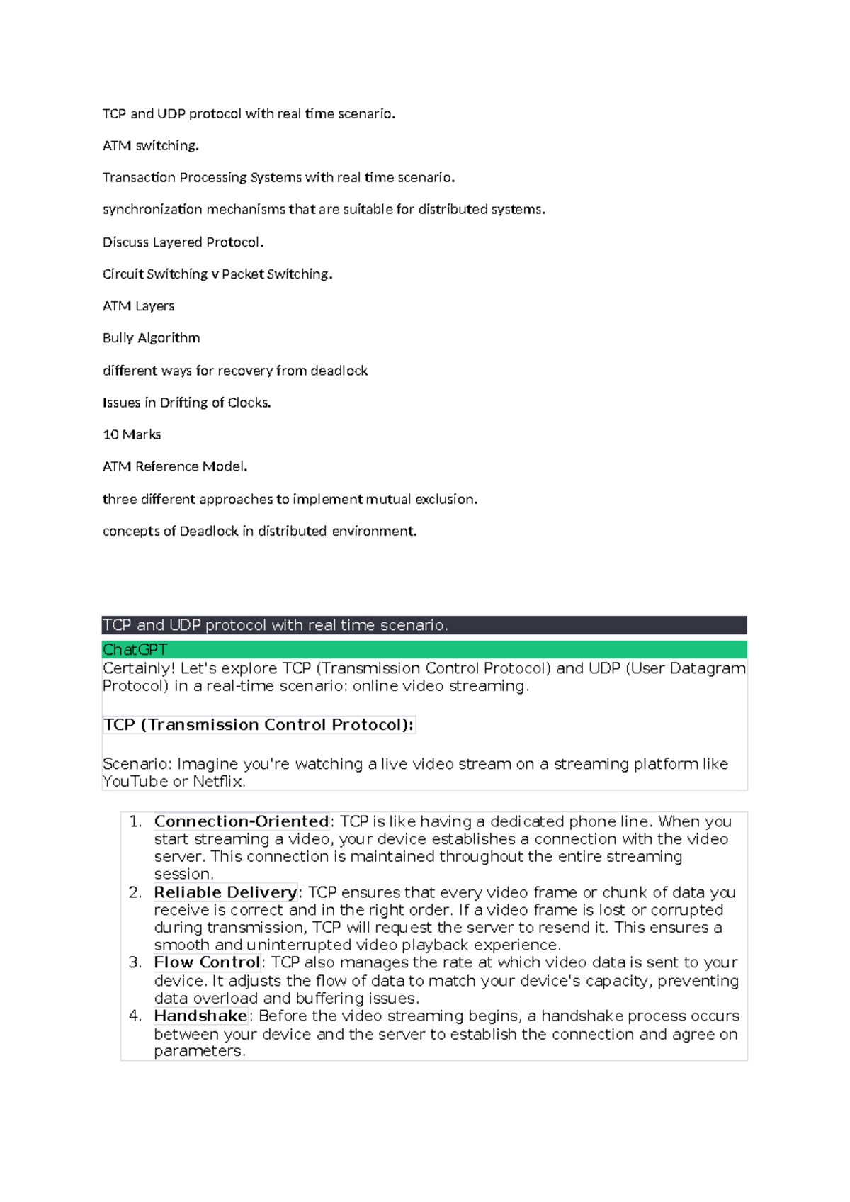 Question - Answer - TCP and UDP protocol with real time scenario. ATM ...