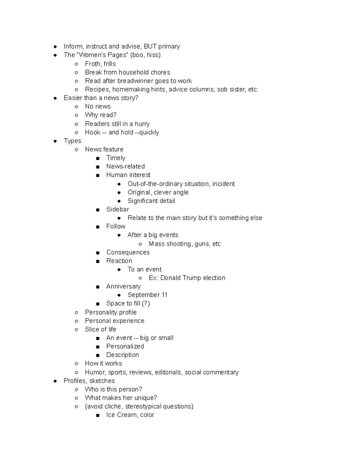 Feature writing - Lecture notes Material for Exam 3 - Inform, instruct ...