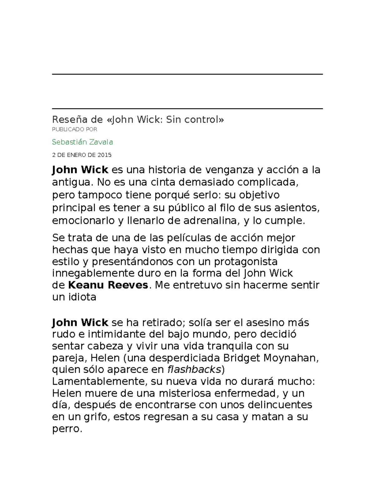 Reseña de John Wick - Reseña de «John Wick: Sin control» PUBLICADO POR ...