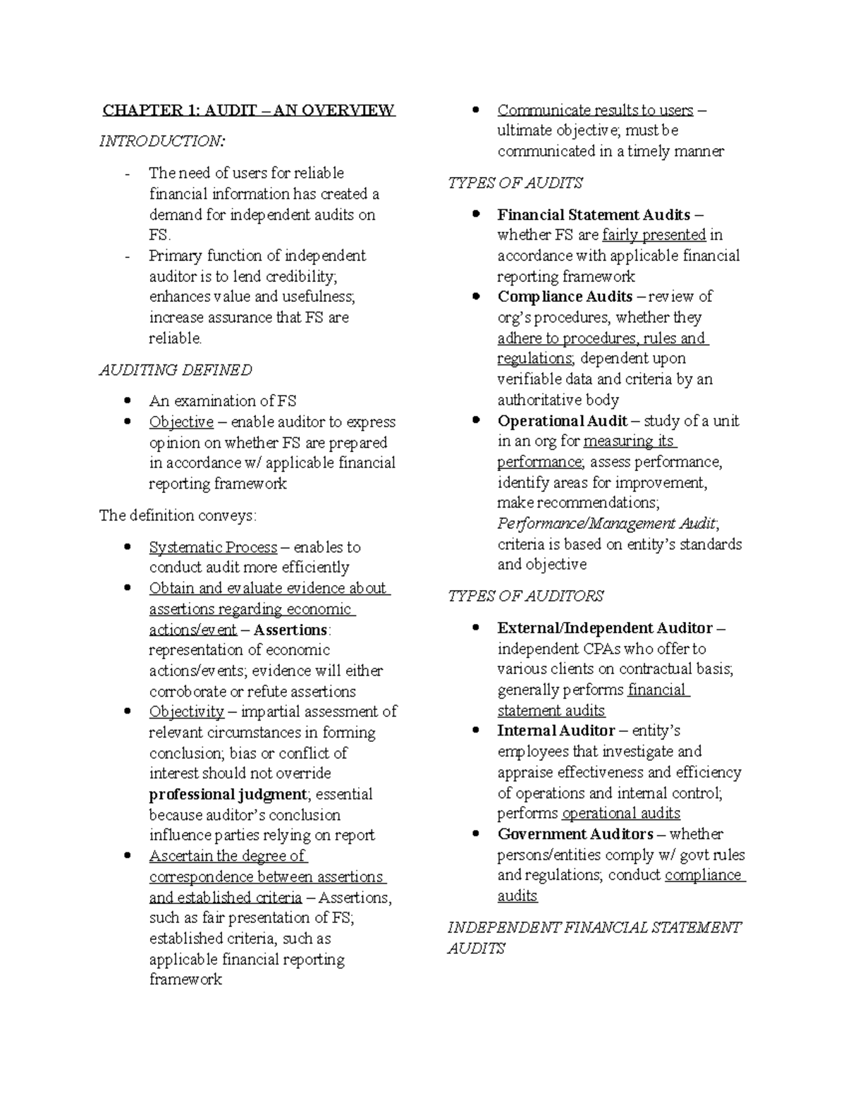 Notes Auditing An Overview Chapter 1 Audit An Overview Introduction The Need Of Users