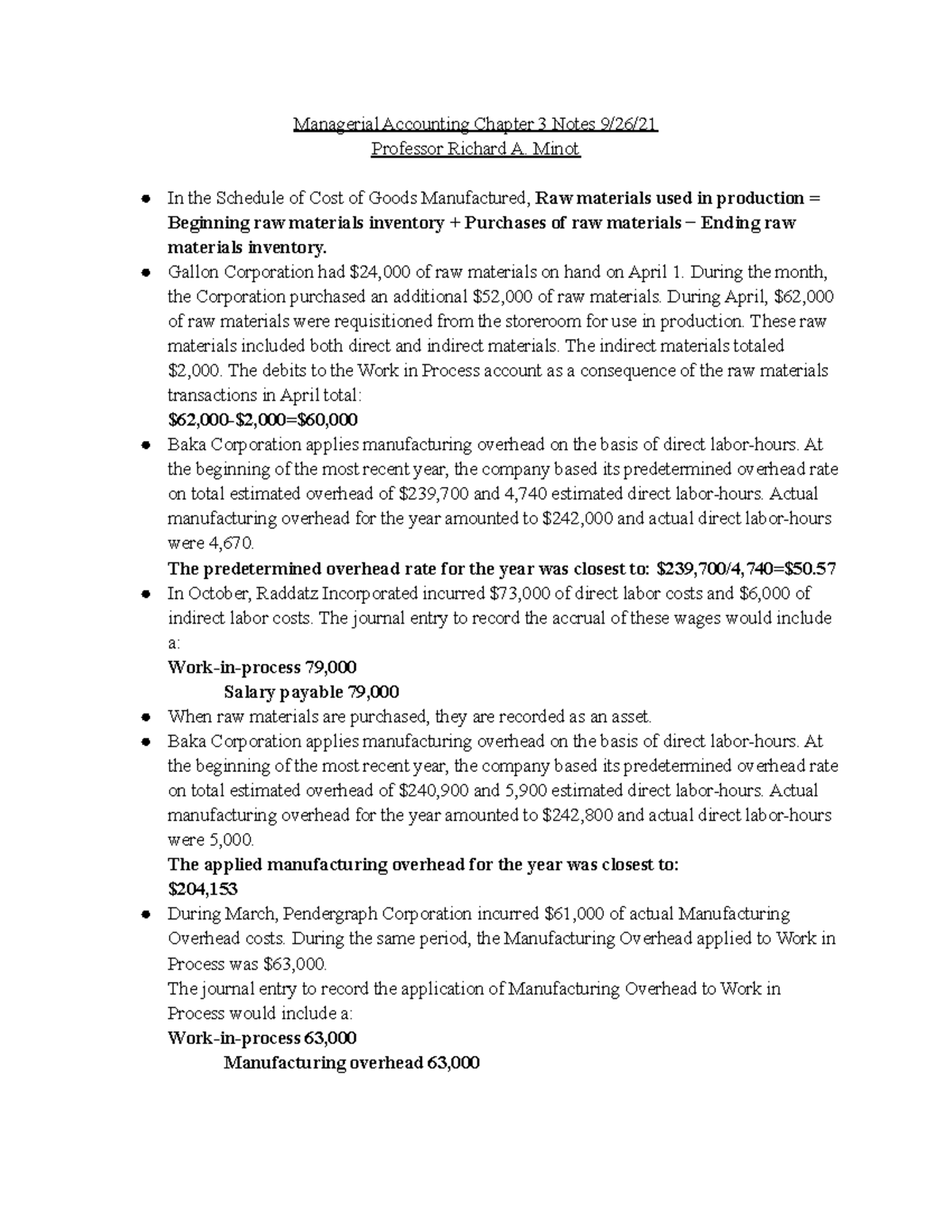 Managerial Accounting Chapter 3 Notes 9/26/21 - Managerial Accounting ...