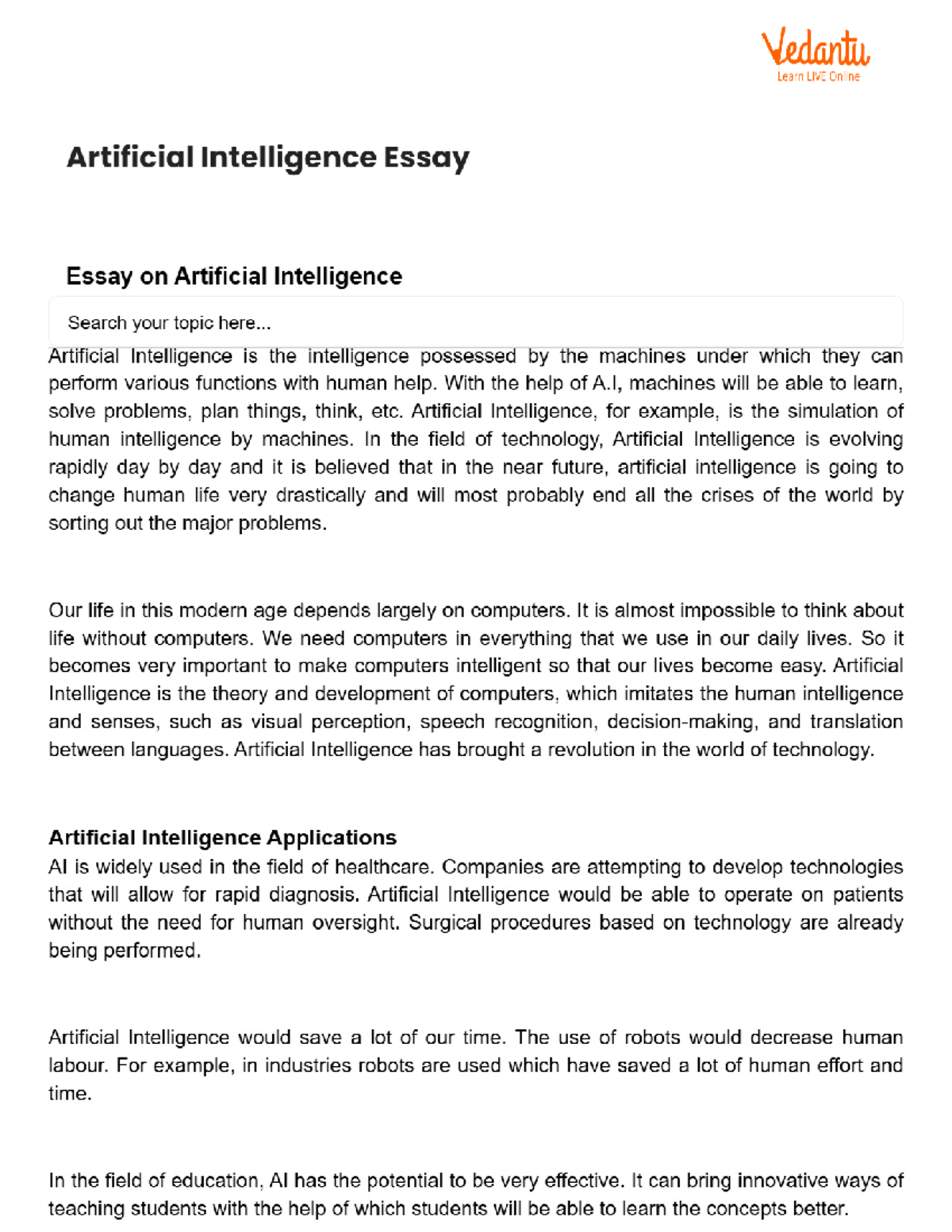 Artificial Intelligence Essay - .. Artificial Intelligence is the ...