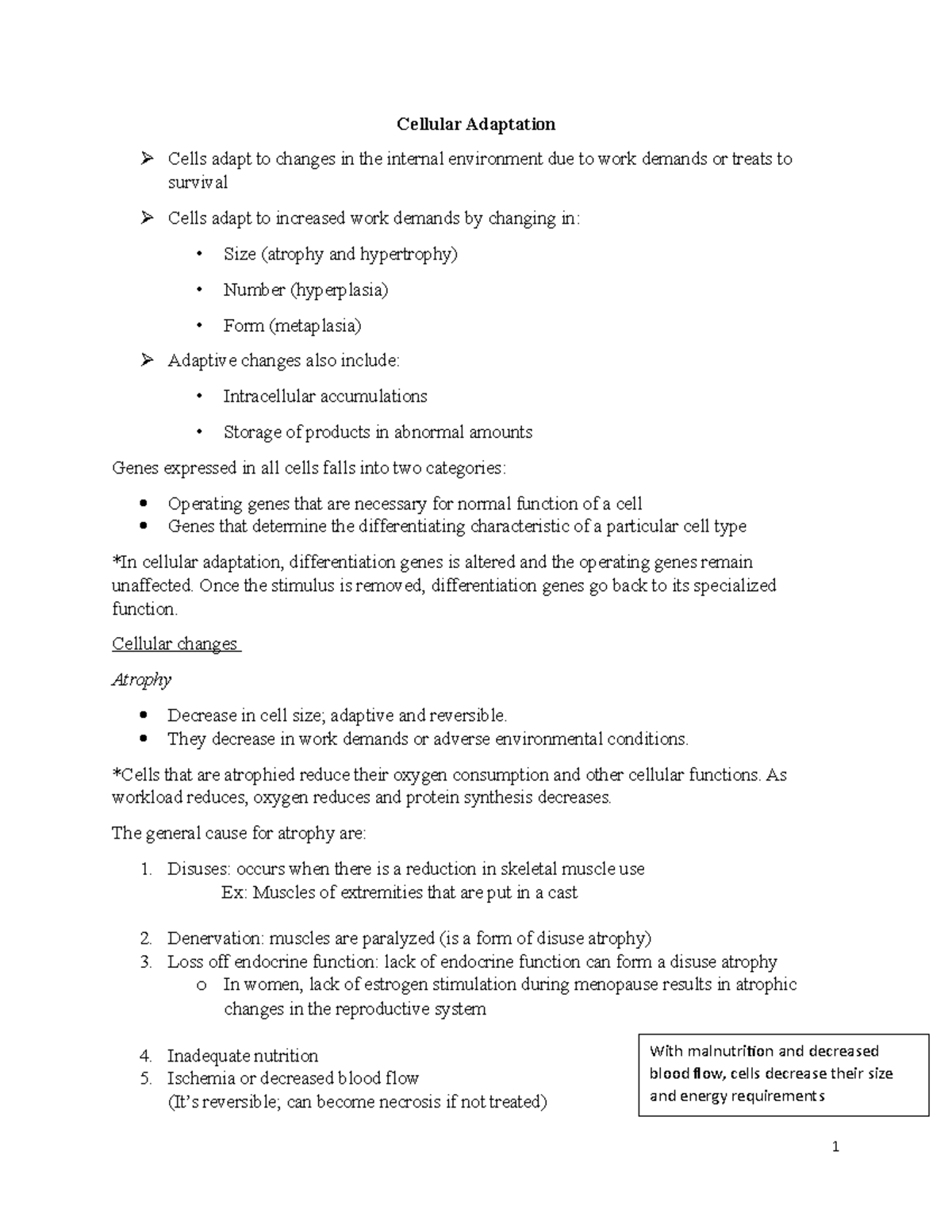 Cellular Adaptation - notes - Cellular Adaptation Cells adapt to ...