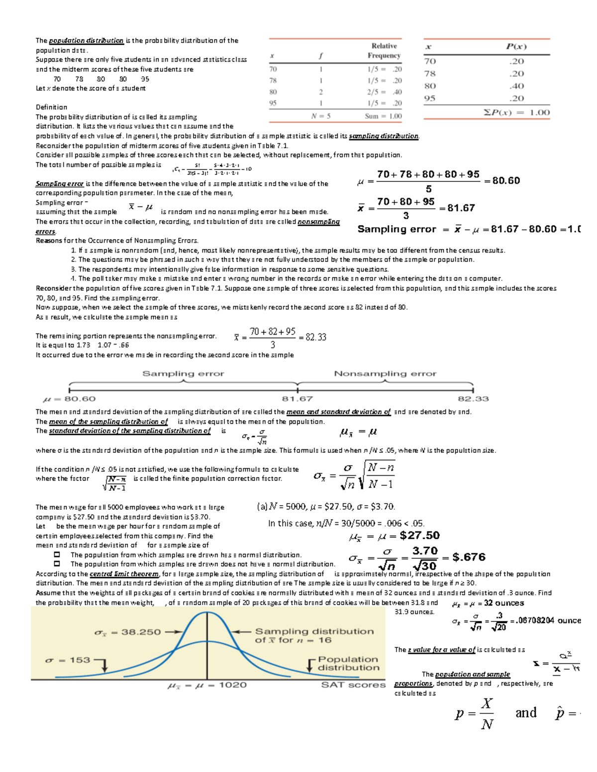 Study Guide for Stat Test (Autosaved) - The population distribution is ...