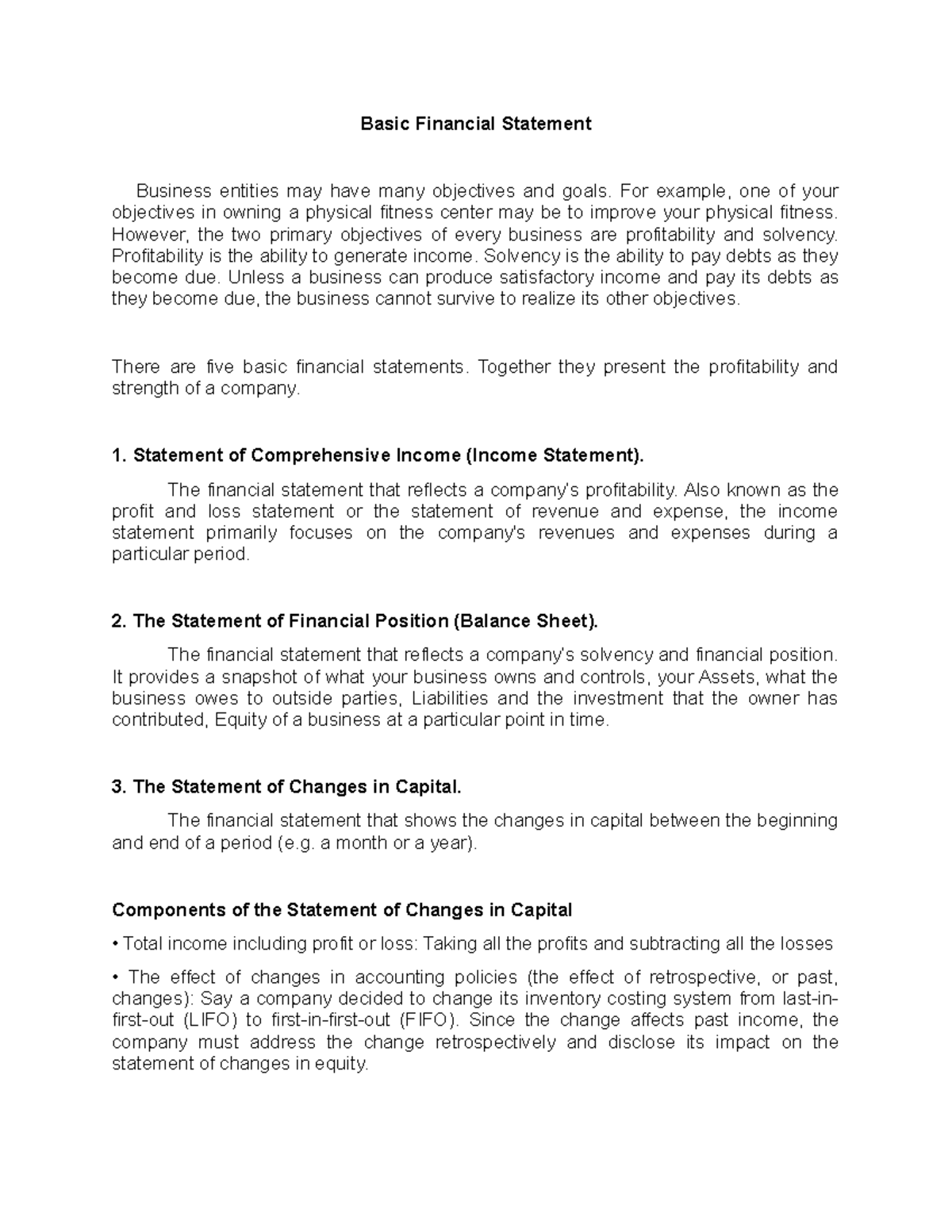 Basic Financial Statement - Basic Financial Statement Business entities ...