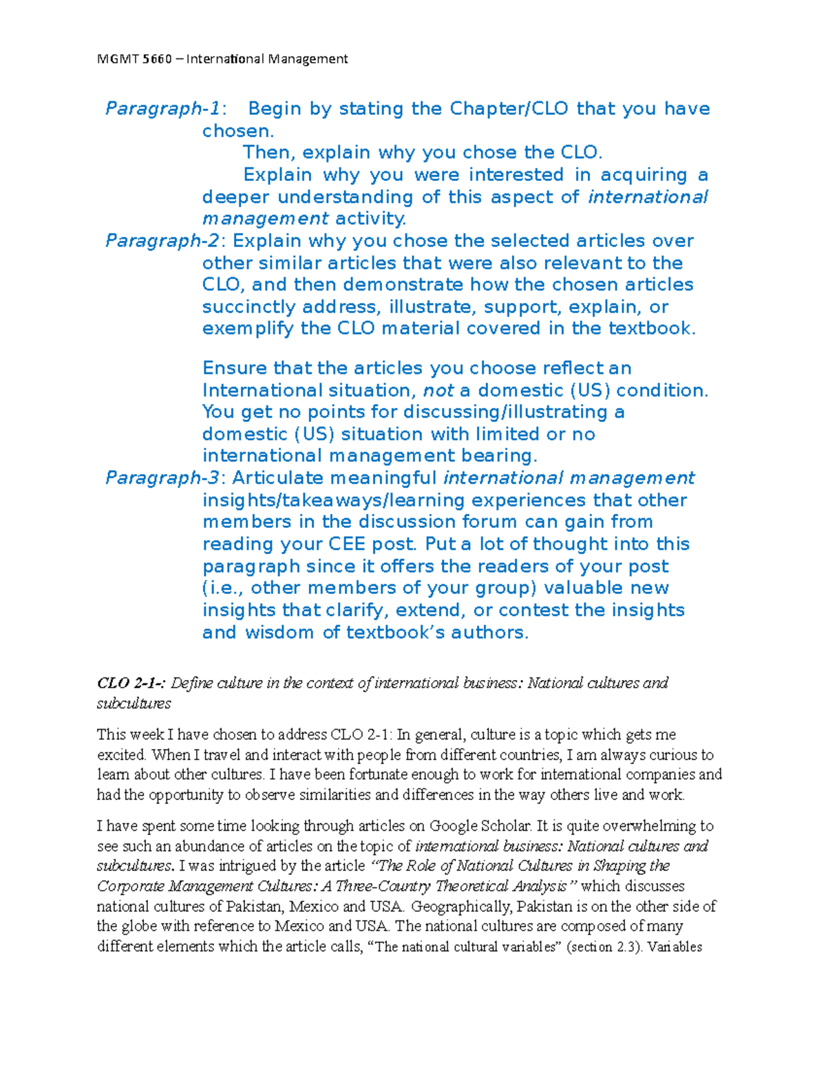 CEE- CLO from Chapters 2 - MGMT 5660 – International Management ...