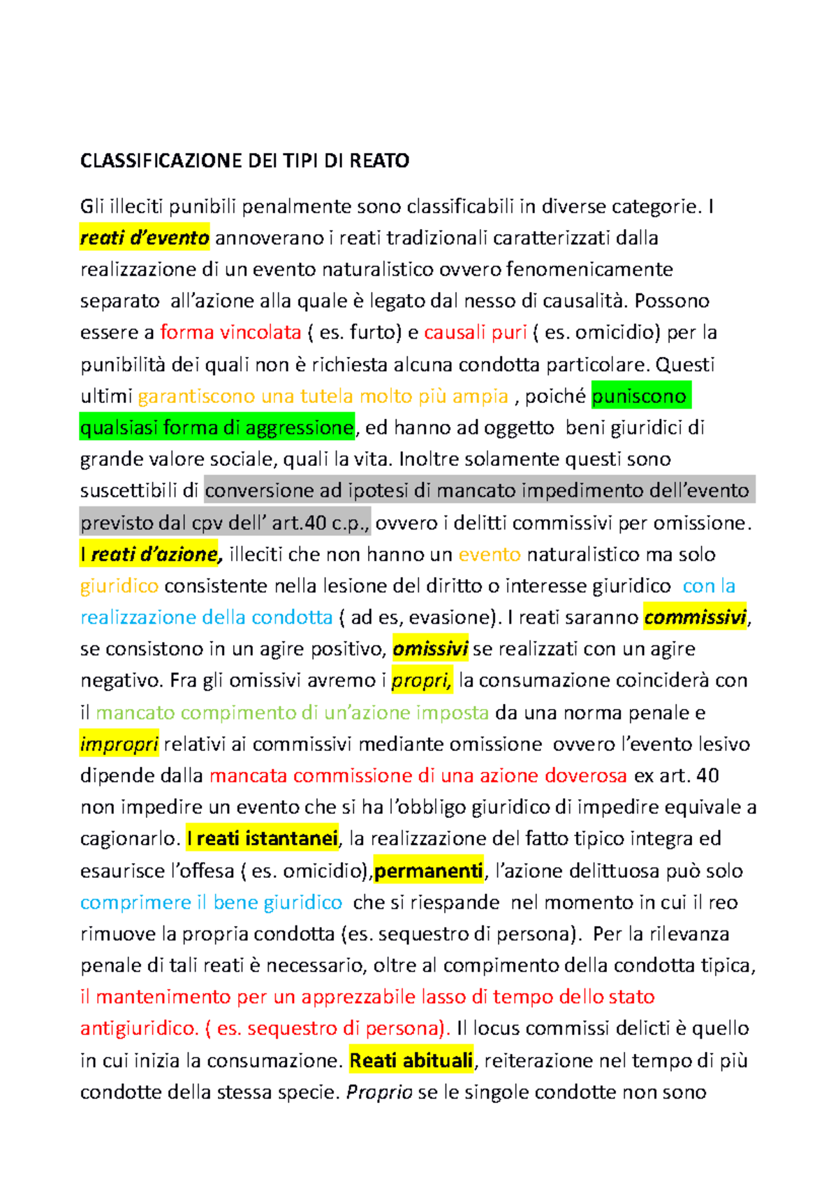 5) Classificazione DEI TIPI DI Reato - CLASSIFICAZIONE DEI TIPI DI ...