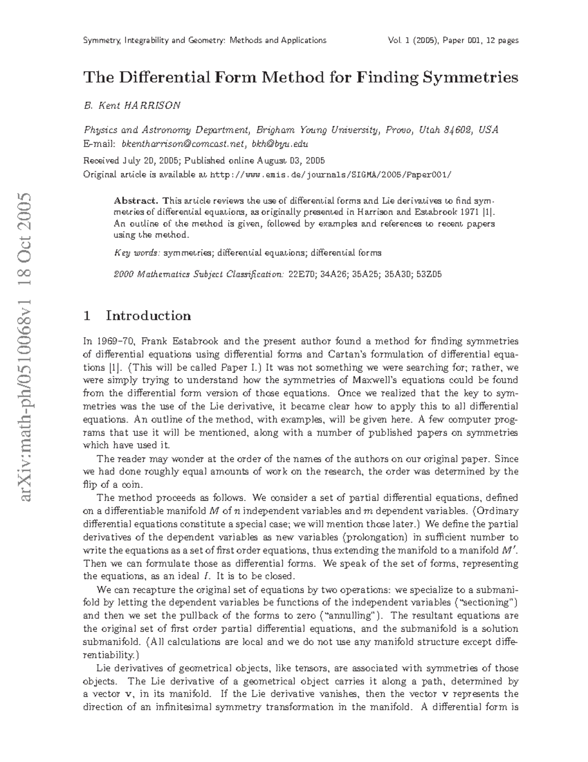 0510068 - Cours - arXiv:math-ph/0510068v1 18 Oct 2005 Symmetry ...