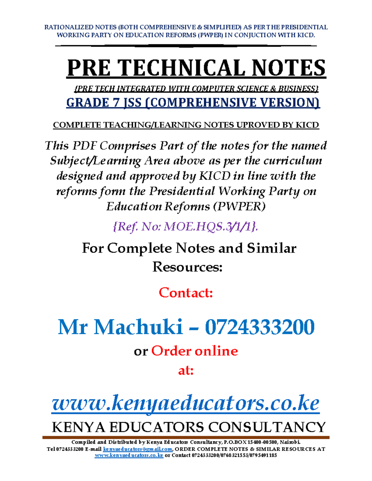PRE TECH Grade 7 JSS Comprehensive Notes - RATIONALIZED NOTES (BOTH ...