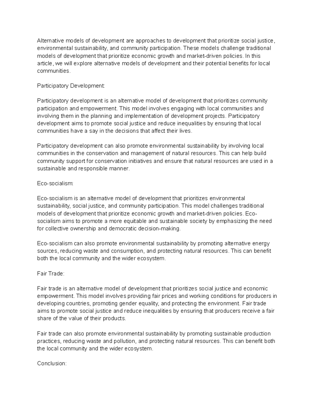 Alternative models of development - These models challenge traditional ...