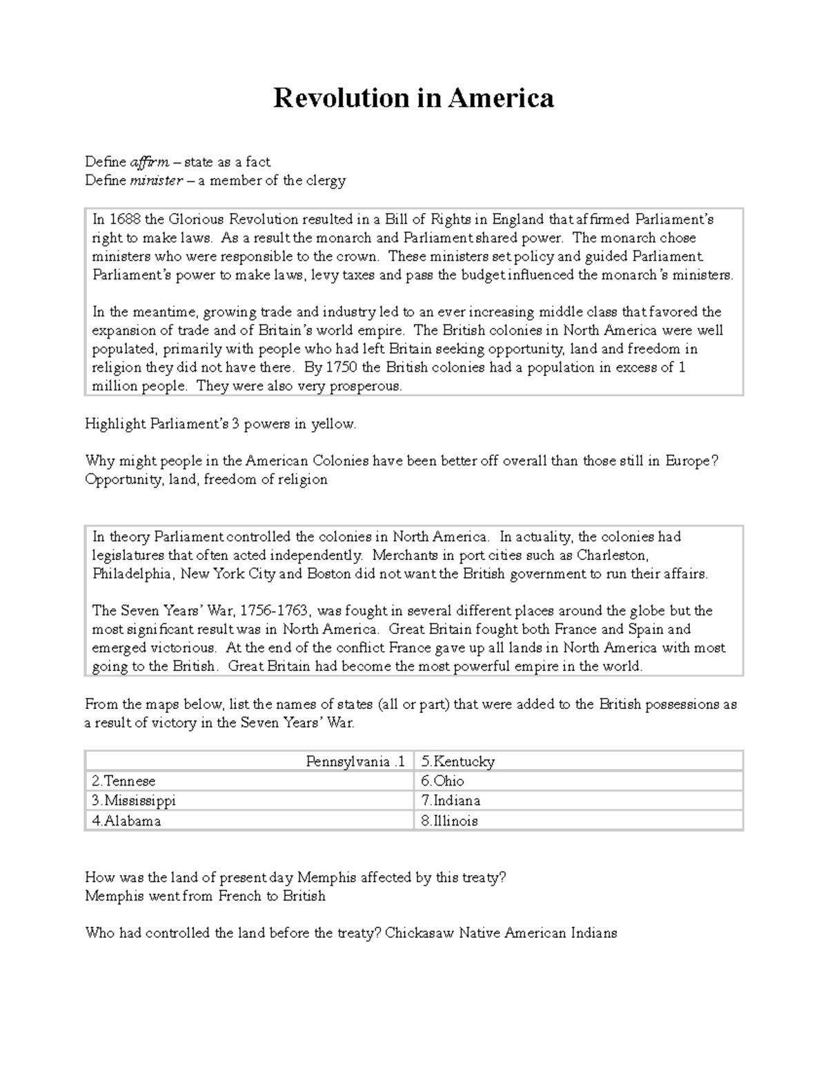 Revolution in America - Revolution in America Define affirm – state as ...