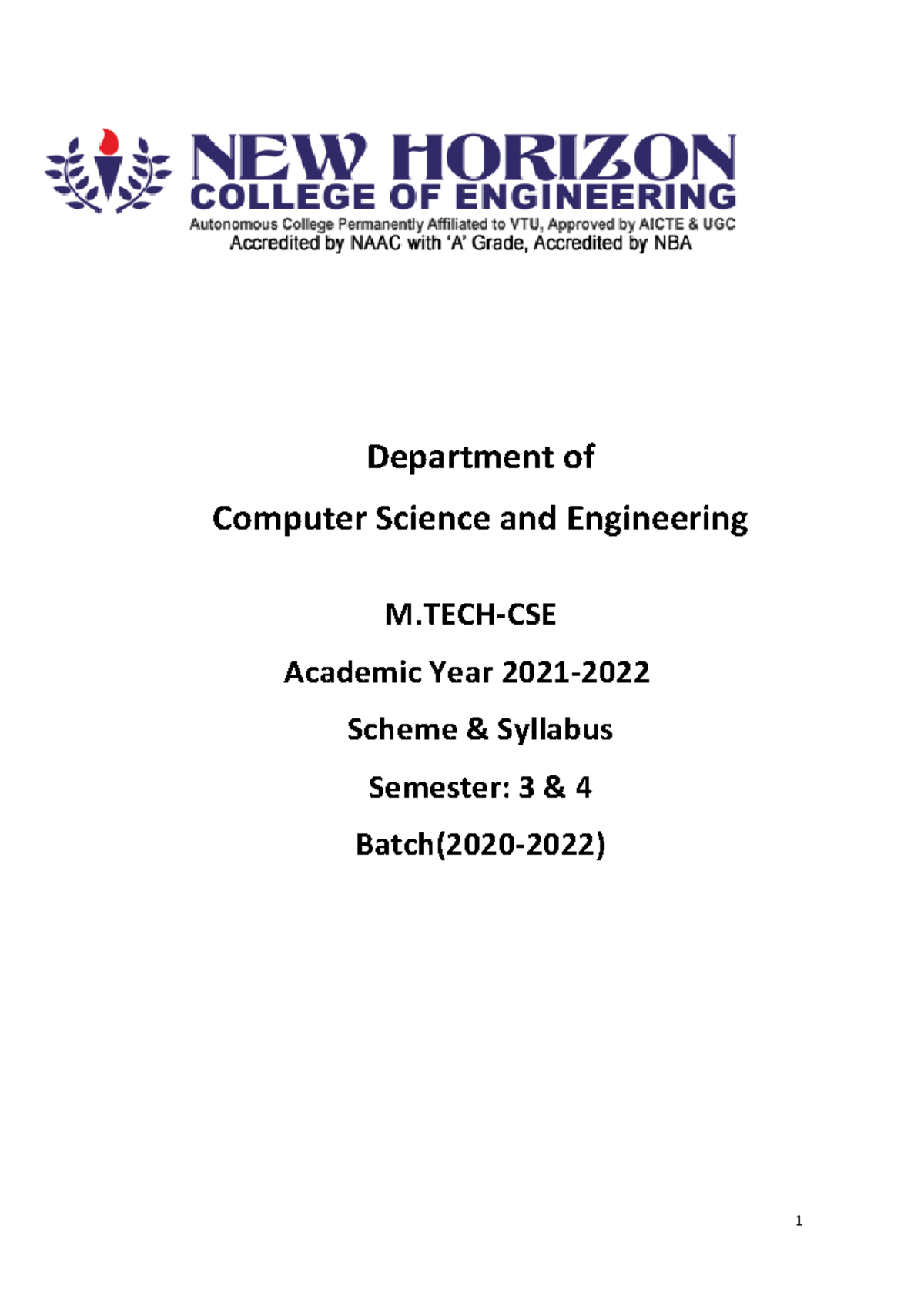Mtech 2nd-Year 2020-2022-1 - 1 Department of Computer Science and Engineering M-CSE Academic ...