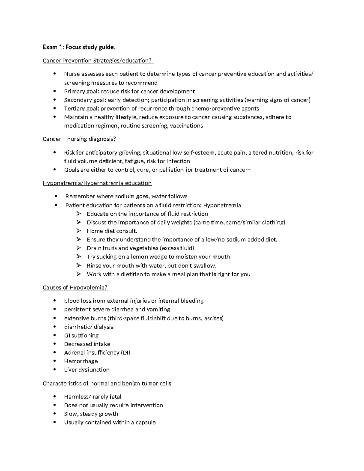 MDC2 Focused Study Guide - Exam 1: Focus study guide. Cancer Prevention ...